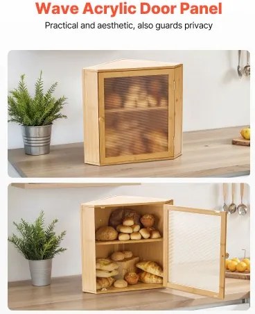 Rohový chlebník na kuchyňskou linku VEVOR, 320x320x425 mm – Přírodní barva dřeva