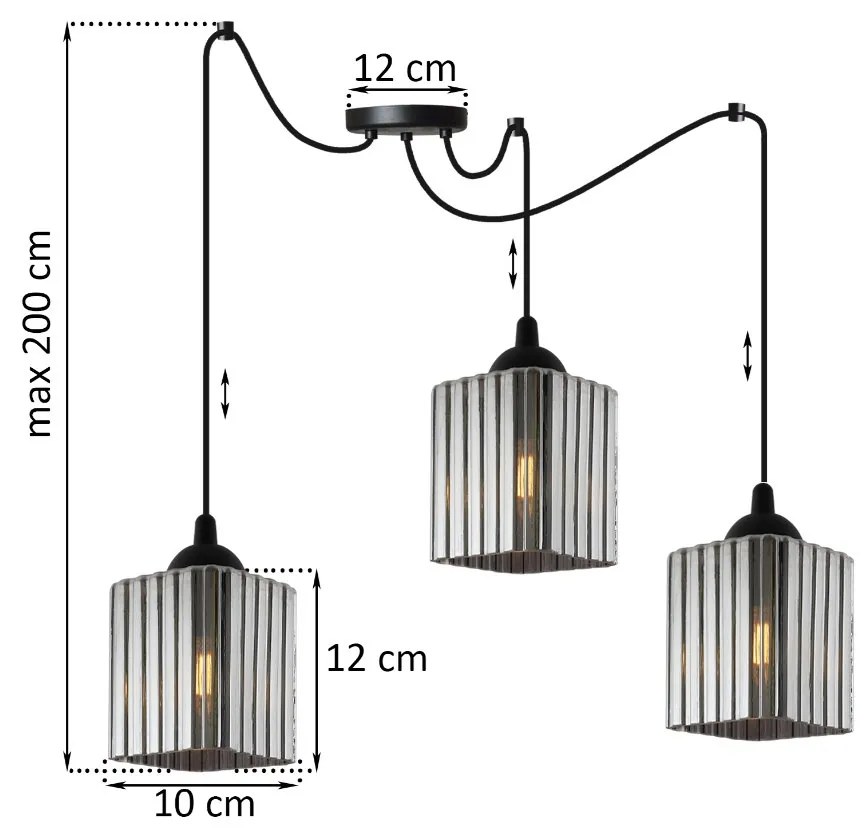Závěsné svítidlo Riffle Square Spider, 3x grafitové skleněné stínítko, b