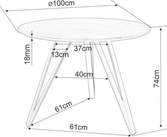 Jídelní stůl Tetis, průměr 100 cm, ořech / černá
