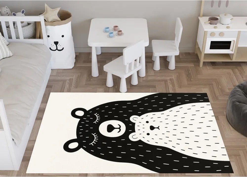 Černobílý pratelný dětský koberec 80x120 cm Bear Family v2 – Vitaus