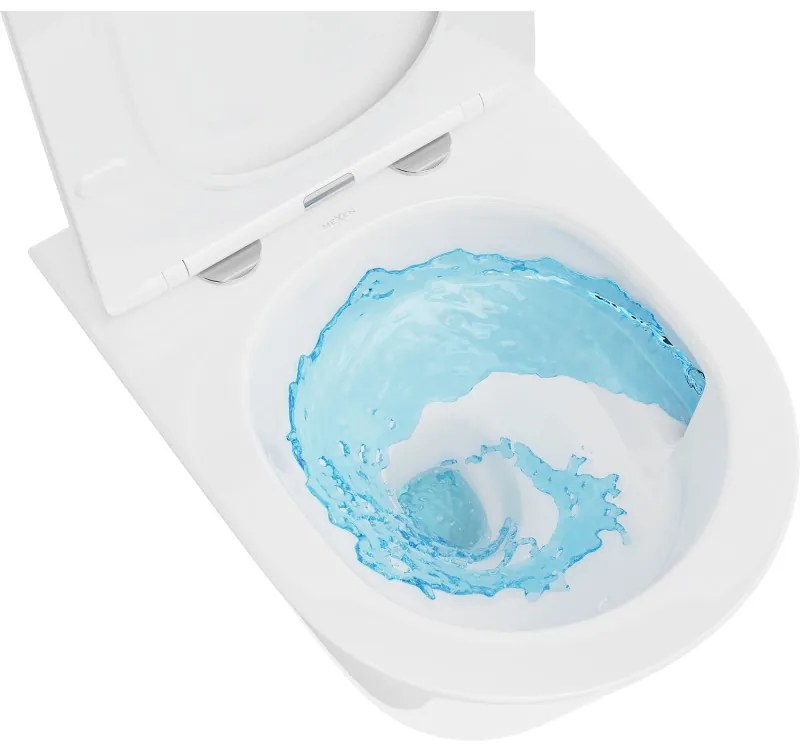 Mexen Rico, závěsná WC mísa 490x360x370 mm, Rimless Tornádo + WC sedátko z duroplastu, bílá lesklá, 30720100T