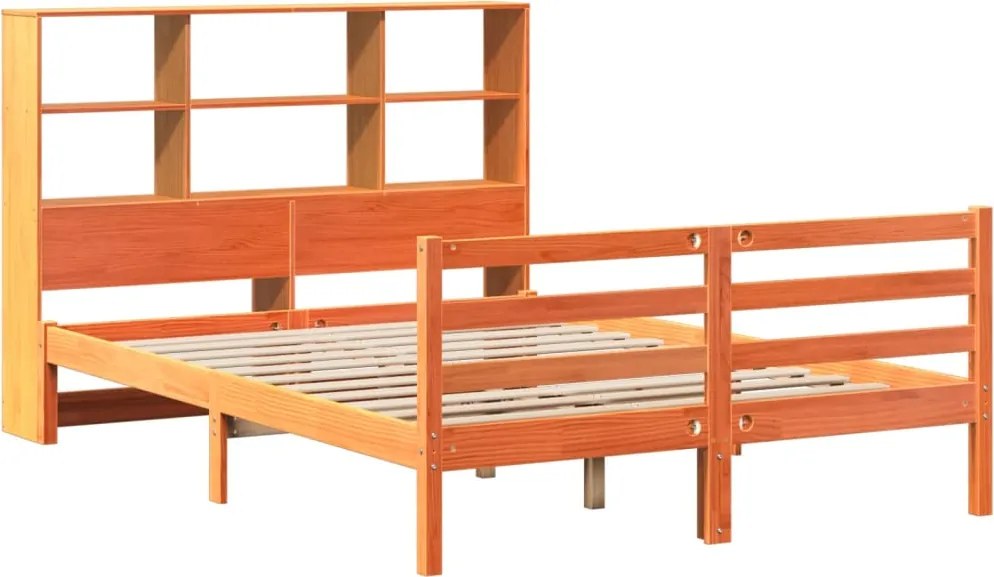 Postel s knihovnou bez matrace hnědá 140 x 190 cm masivní dřevo 3321913