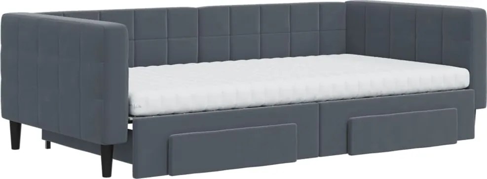 Válenda s přistýlkou a zásuvkami tmavě šedá 100 x 200 cm samet 3196771