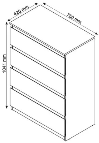 Komoda se 4 zásuvkami Carlos, šedý beton, 75 cm