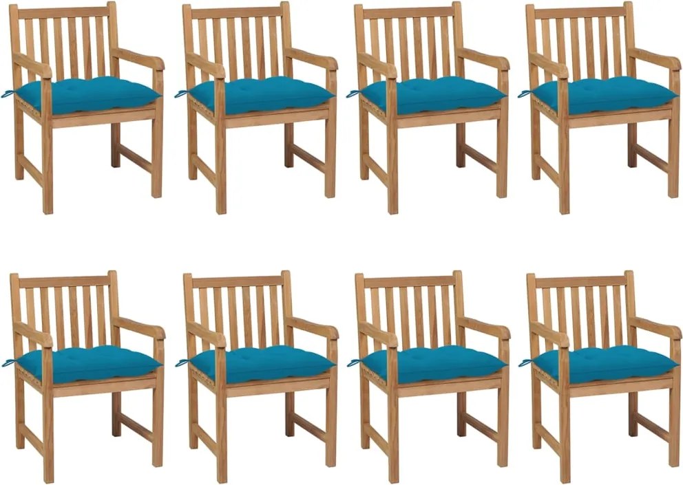 Zahradní židle 8 ks světle modré podušky masivní teak 3073077