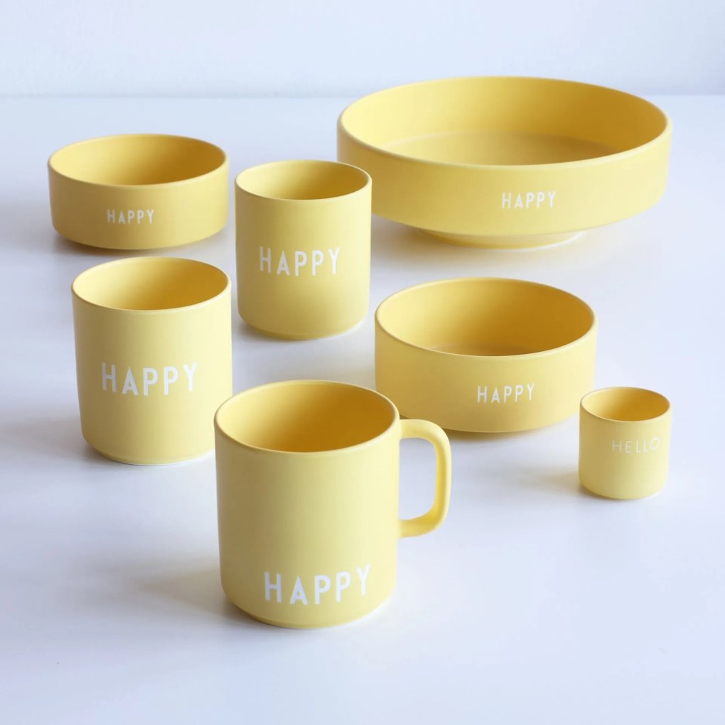 DESIGN LETTERS Porcelánový hrnek Yellow Happy 300 ml, žlutá barva, porcelán