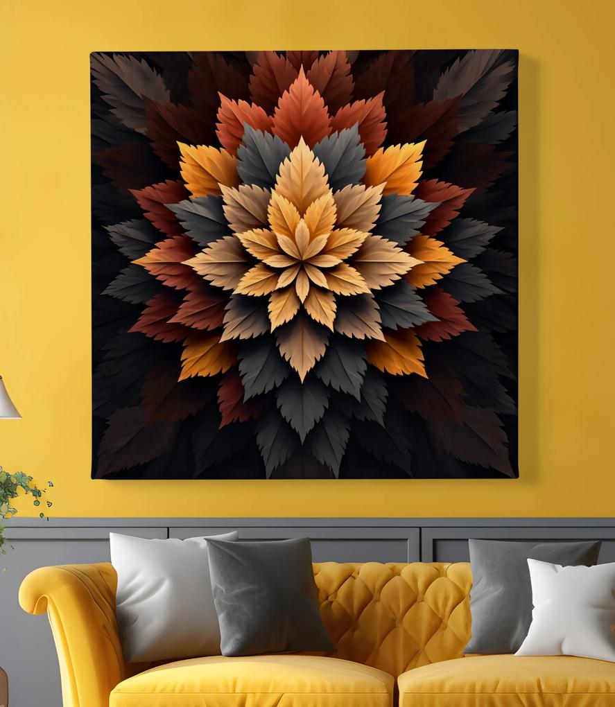 Obraz na plátně - Mandala hnědé listy FeelHappy.cz Velikost obrazu: 140 x 140 cm