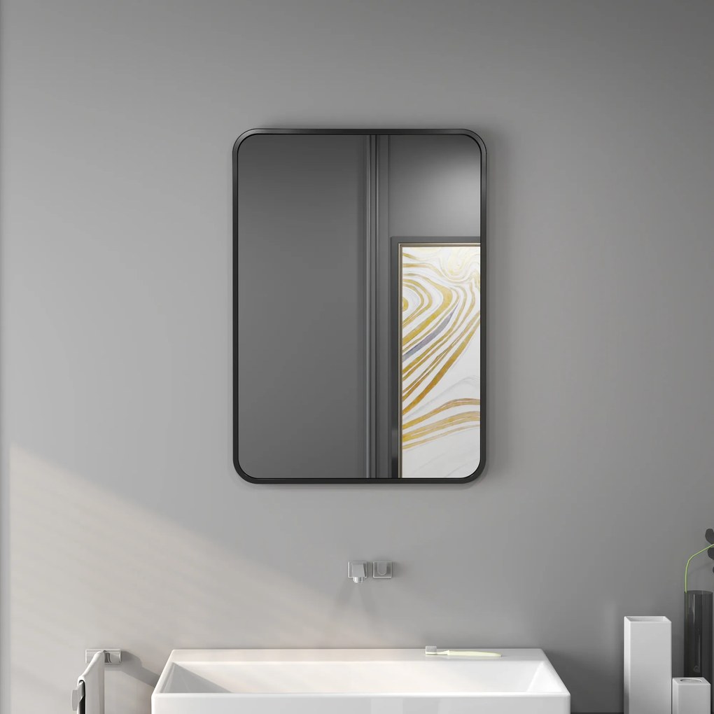 Nástěnné zrcadlo HOMCOM 50x70 cm - Dekorativní zrcadlo s kovovým rámem a snadnou instalací pomocí háčku do obývacího pokoje, předsíně a chodby
