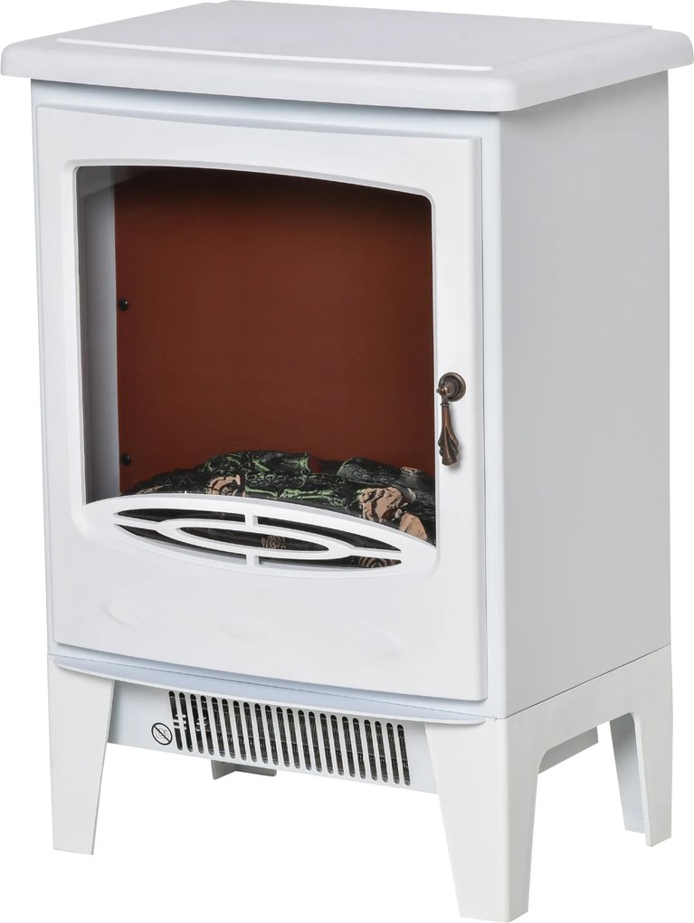 Elektrický krb HOMCOM LED s efektem plamene 900/1800 W z kovu a ABS plastu v bílé barvě 39 x 26 x 54,8 cm pro útulnou atmosféru |
