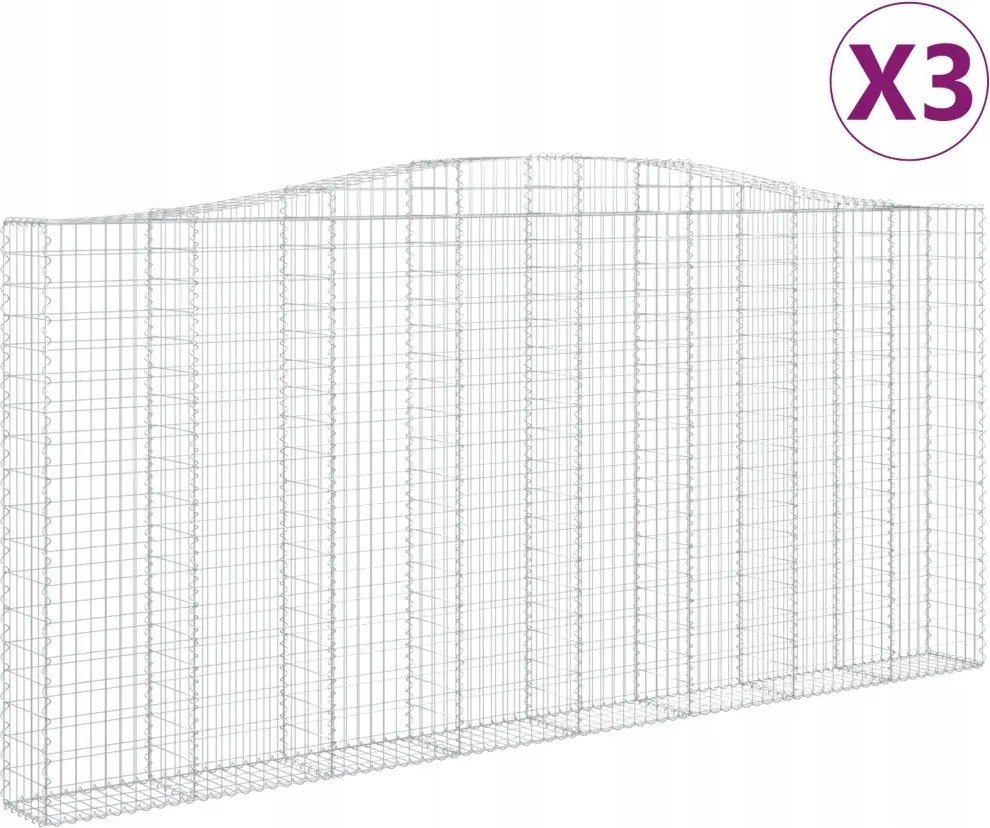 vidaXL Gabionové koše, 3 ks, 400 x 30 x 180/200 cm, galvanizované železo