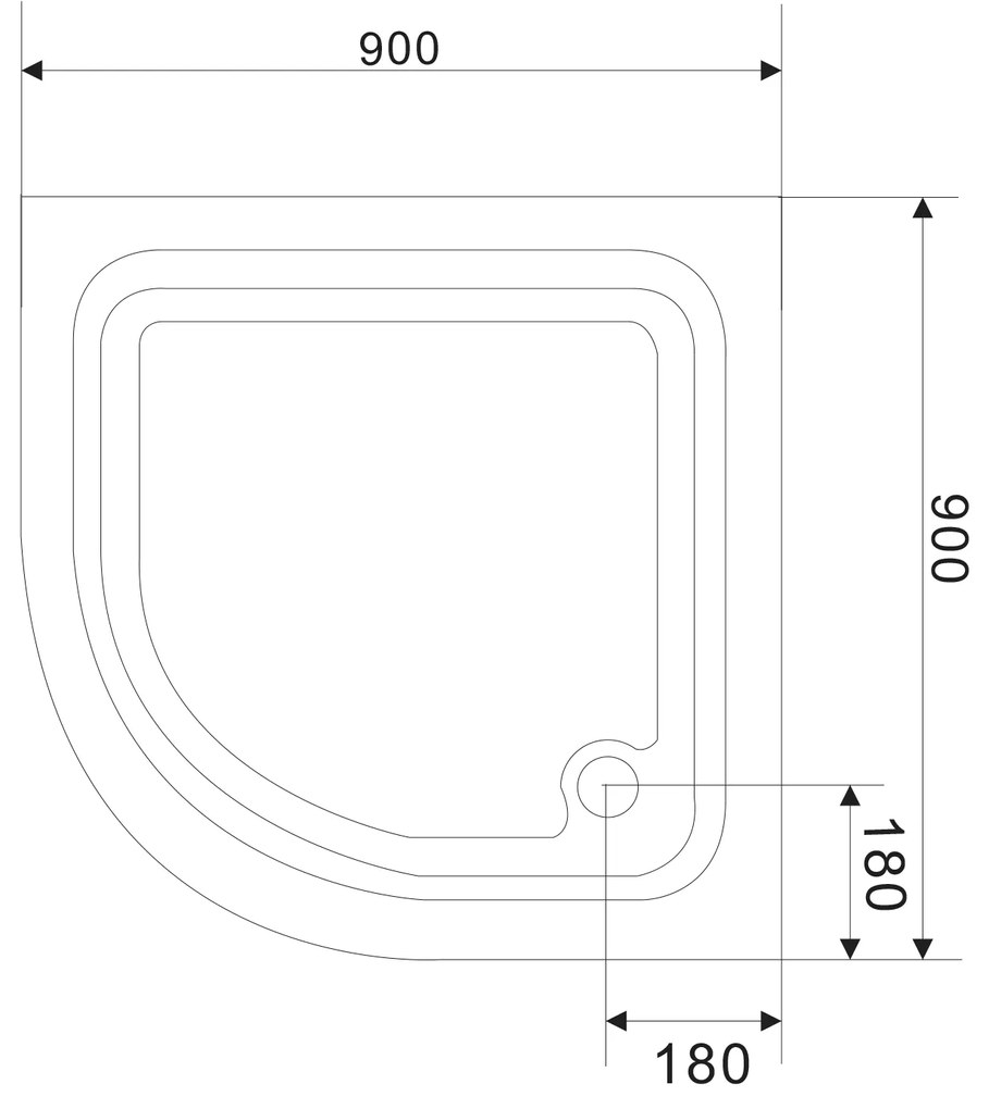 Aqualine Sprchová samonosná vanička akrylátová, čtvrtkruh 90x90x15cm - BTTR90