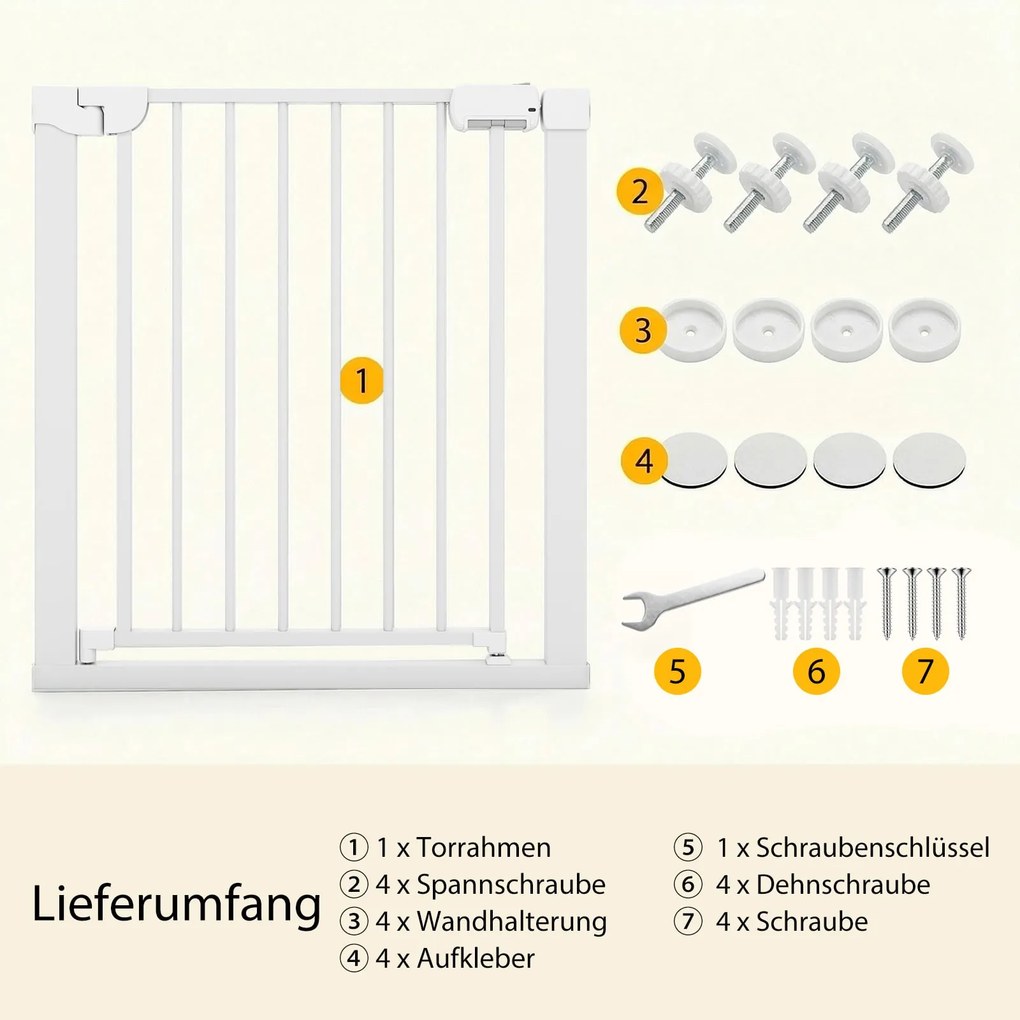 Costway Schodišťová brána bez vrtání se šířkou 75-82 cm Auto-Close dveřní brána