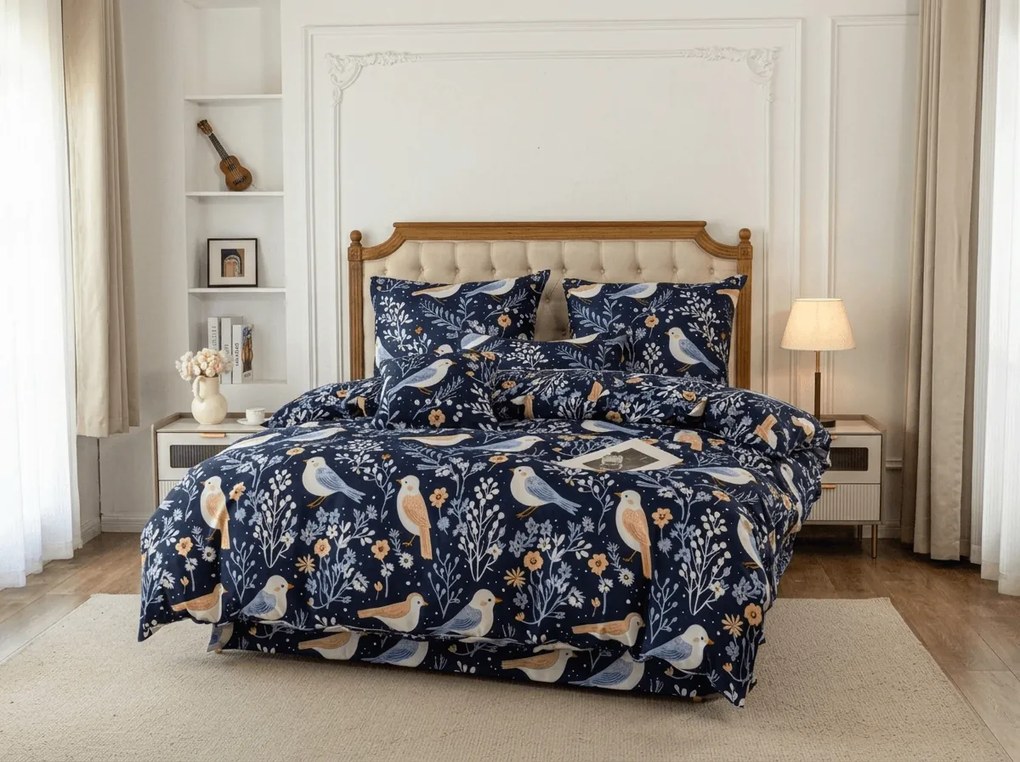 Povlečení z mikrovlákna DENIM BIRDS modré Rozměr povlečení: 70 x 90 cm | 140 x 220 cm