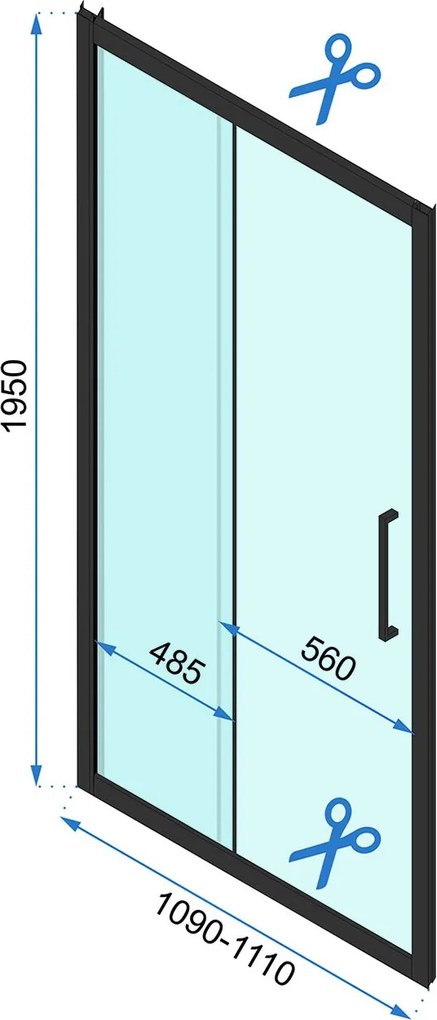 Rea Rapid Slide Wall, 3-stěnný sprchový kout s posuvnými dveřmi 110 (dveře) x 80 (stěna) x 195 cm, 6mm čiré sklo, černý profil, KPL-09877
