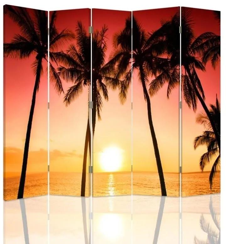 Ozdobný paraván Palm Beach Západ slunce - 180x170 cm, pětidílný, klasický paraván