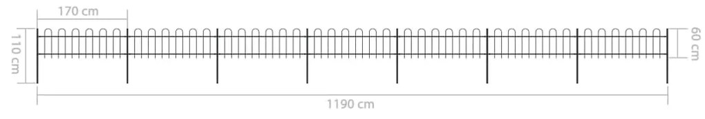 vidaXL Marketos Zahradní plot s obloukem nahoře ocelový 1248 x 60 cm černý
