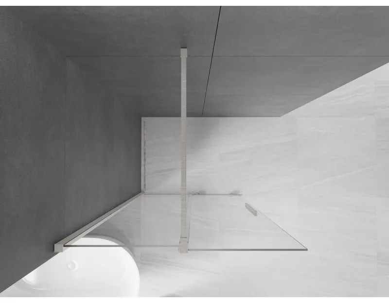 Mexen Velar, sprchová zástěna s posuvnými dveřmi Walk-in 90 x 200 cm, 8mm čiré sklo, broušená ocel, 871-090-000-03-97