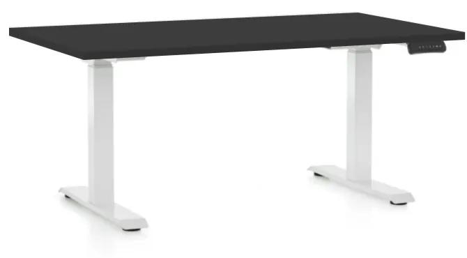 Výškově nastavitelný stůl OfficeTech D, 140 x 80 cm, bílá podnož, černá