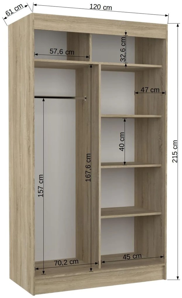 Šatní skříň s posuvnými dveřmi Tamos - 120 cm Barva: Bílá