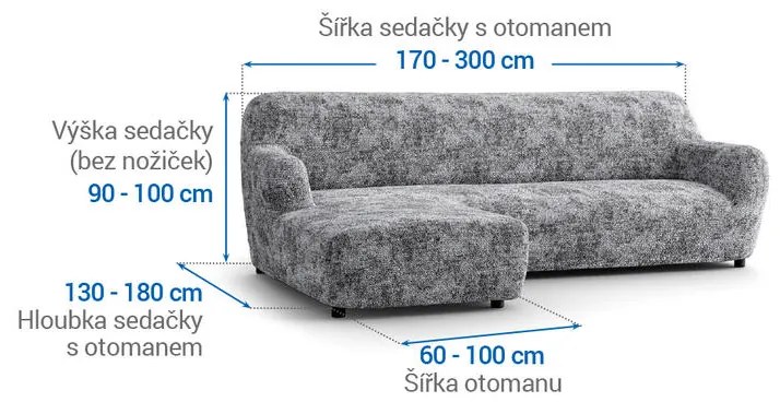 Bielastické potahy MARMO šedé sedačka s otomanem vlevo (š. 170 - 300 cm)