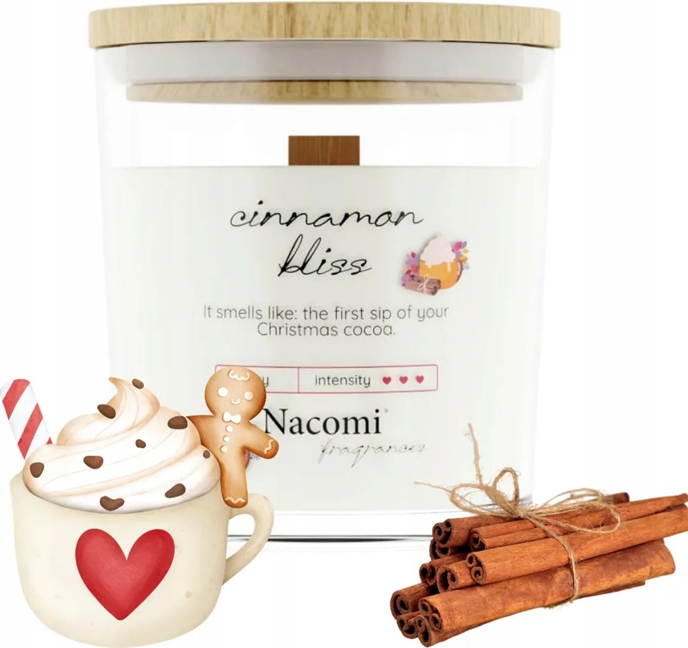 Nacomi Přírodní sójová svíčka s dřevěným knotem Cinnamon Bliss 450 g