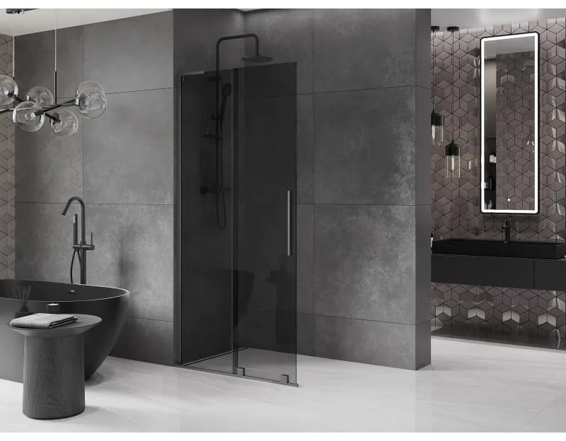 Mexen Velar L, posuvná sprchová zástěna Walk-in 100 x 200 cm, 8mm šedé sklo, grafit broušený, 871-100-003-43-66