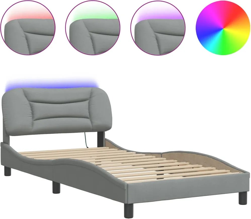 Rám postele s LED bez matrace Hvar Světle šedá 100x200 cm Látka 3213683