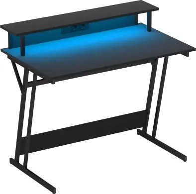 Herní stůl HOMCOM s LED světly 100x60 cm, zásuvky na monitory, police a černé dálkové ovládání