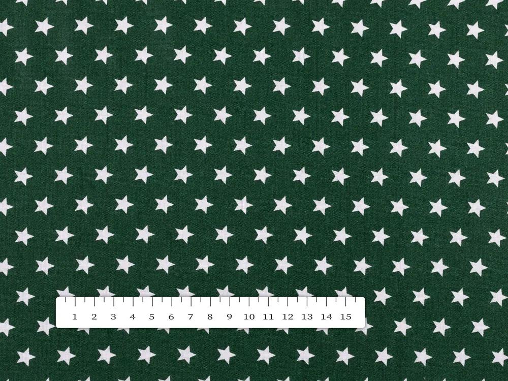 Biante Bavlněný běhoun na stůl Sandra SA-350 Bílé hvězdičky na tmavě zeleném 35x140 cm