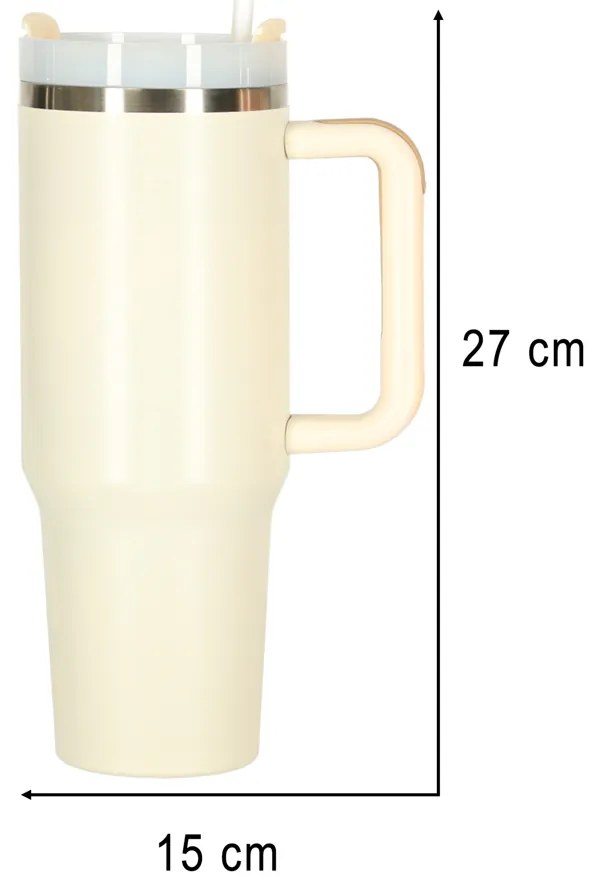 Creative Corner Termohrnek s brčkem a rukojetí termoska 1200ml krémová