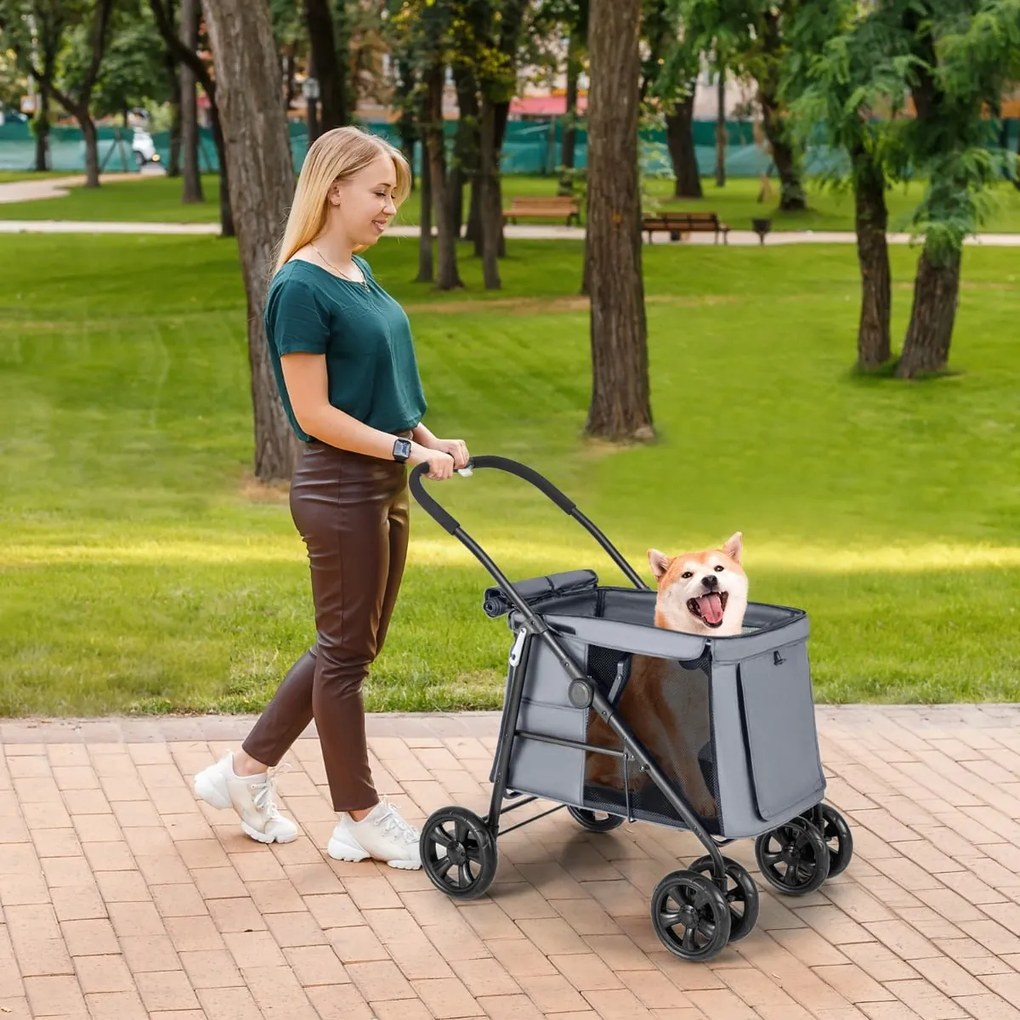 Costway Psí kočárek skládací do 40 kg psí vozík s polštářem, šedá