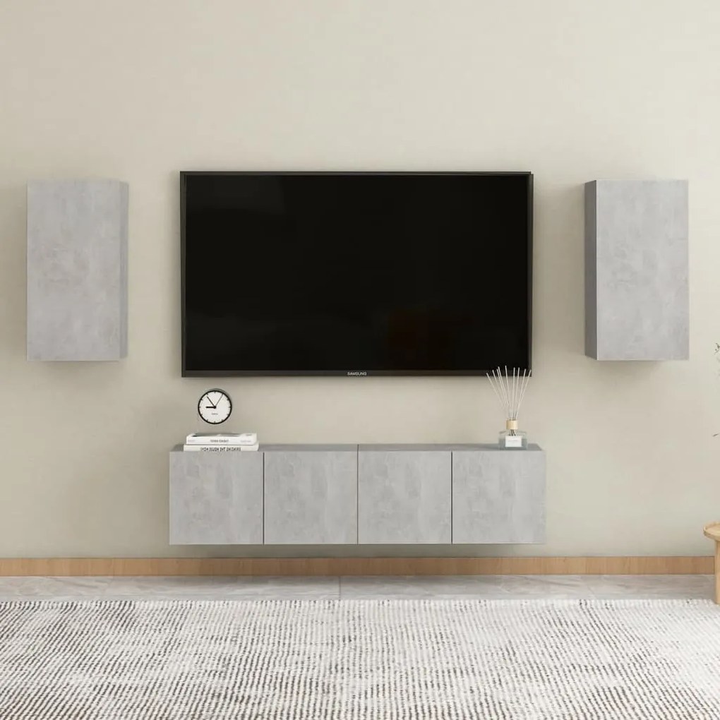 4dílný set TV skříněk betonově šedý dřevotříska 3079062