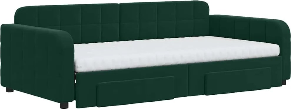 Válenda s přistýlkou a zásuvkami tmavě zelená 100x200 cm samet 3197010