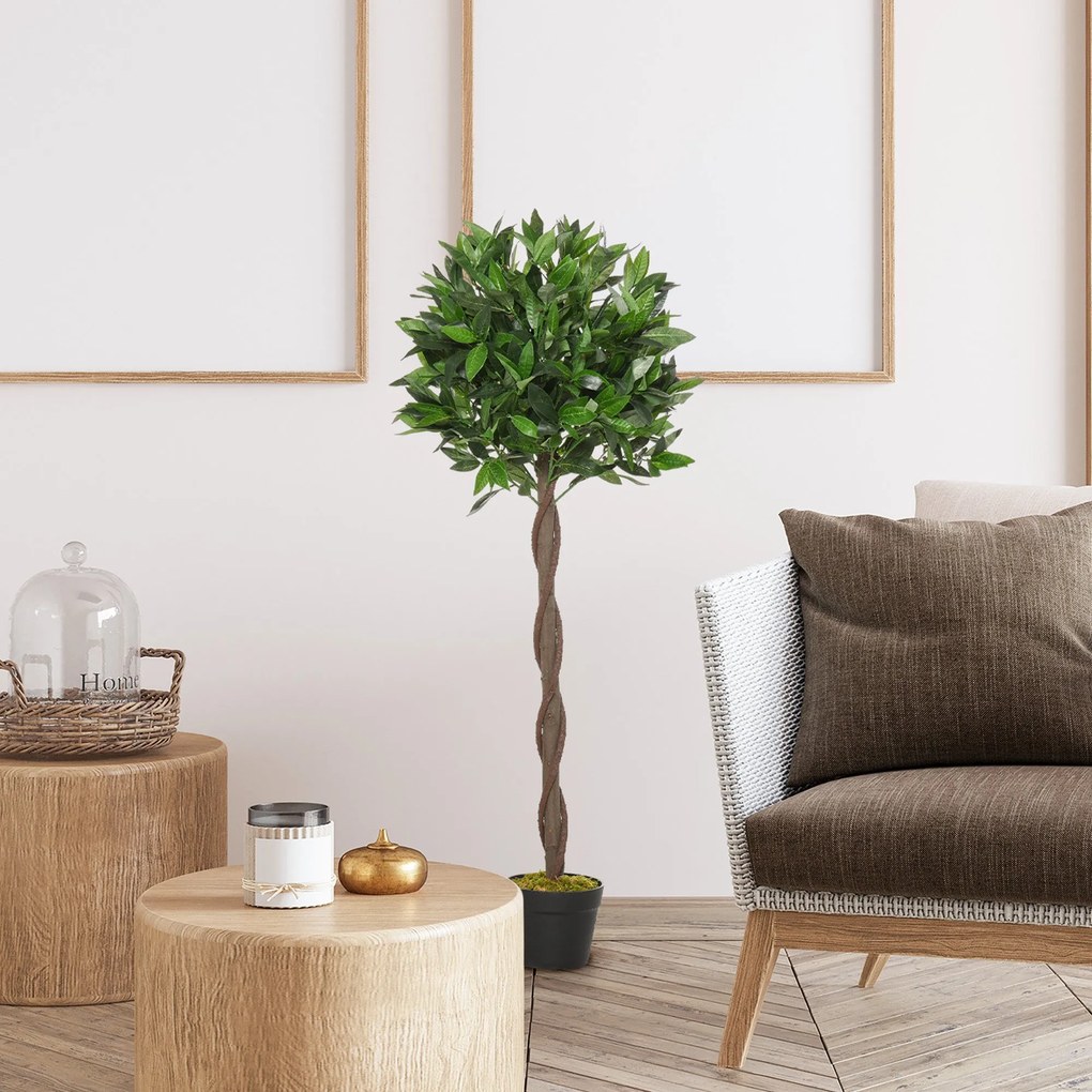 Sada 2 umělých vavřínových stromů Outsunny, 120 cm umělé rostliny v cementových květináčích, interiérové rostliny, umělé rostliny pro interiér a exte…