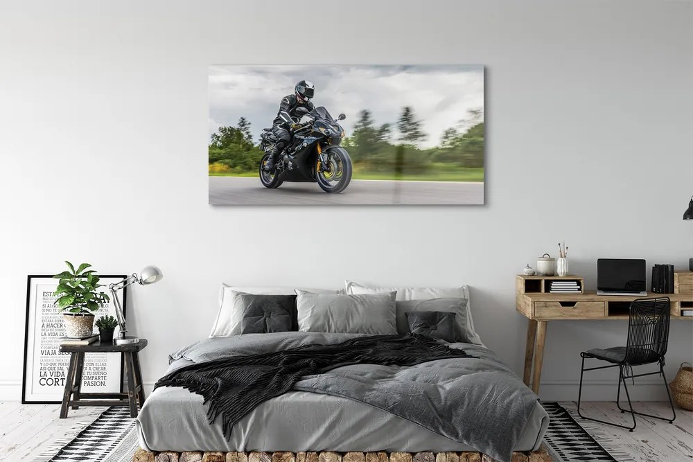 akrylový obraz Motocykl silnice mraky nebe 140x70 cm