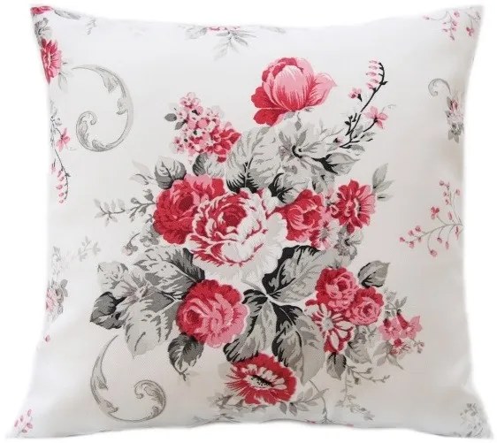 Krásný bílý povlak na polštář s nádhernými červenými květy