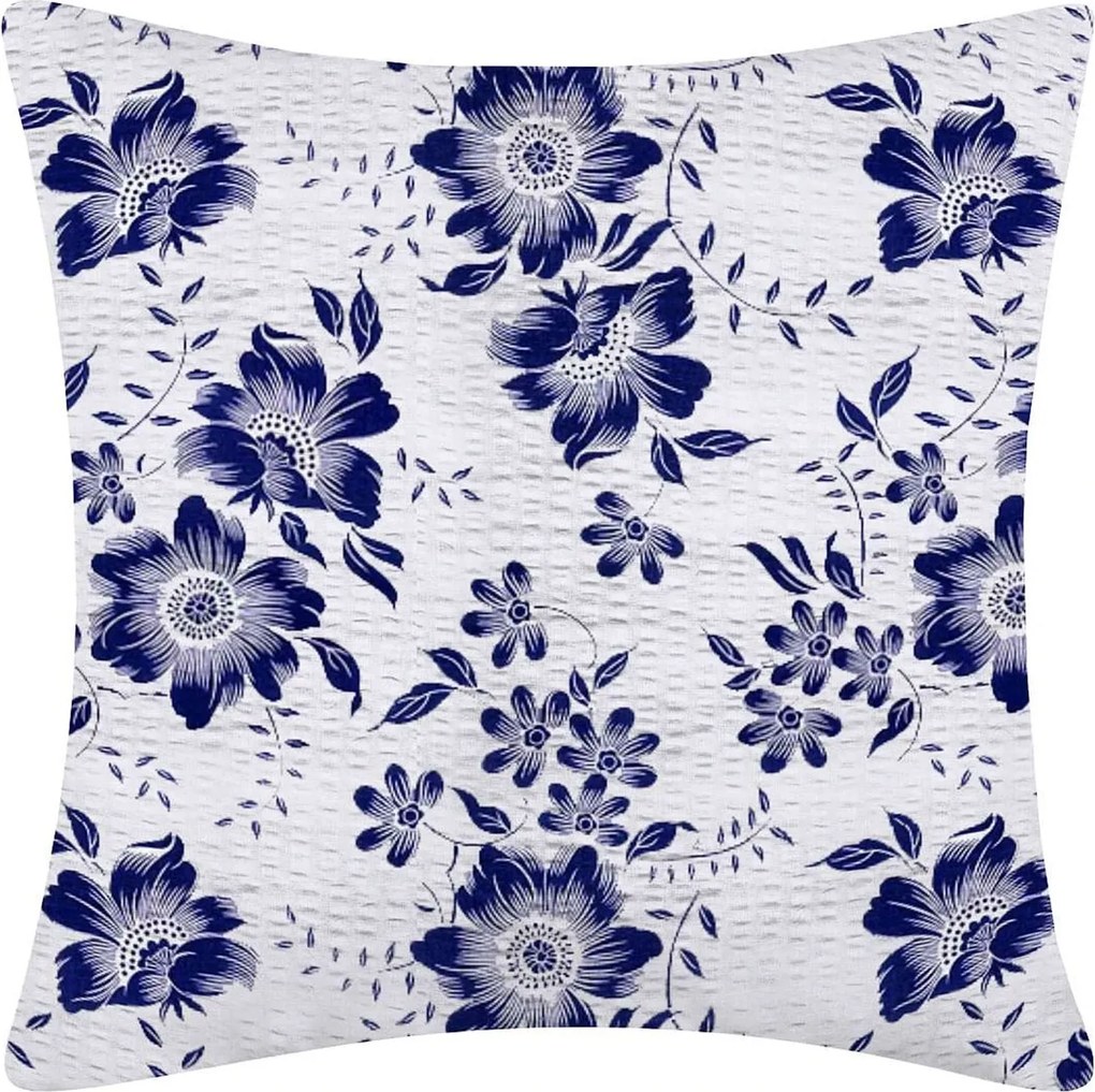 Krepový povlak na polštář Flowers bílomodrý Velikost: 40 x 40