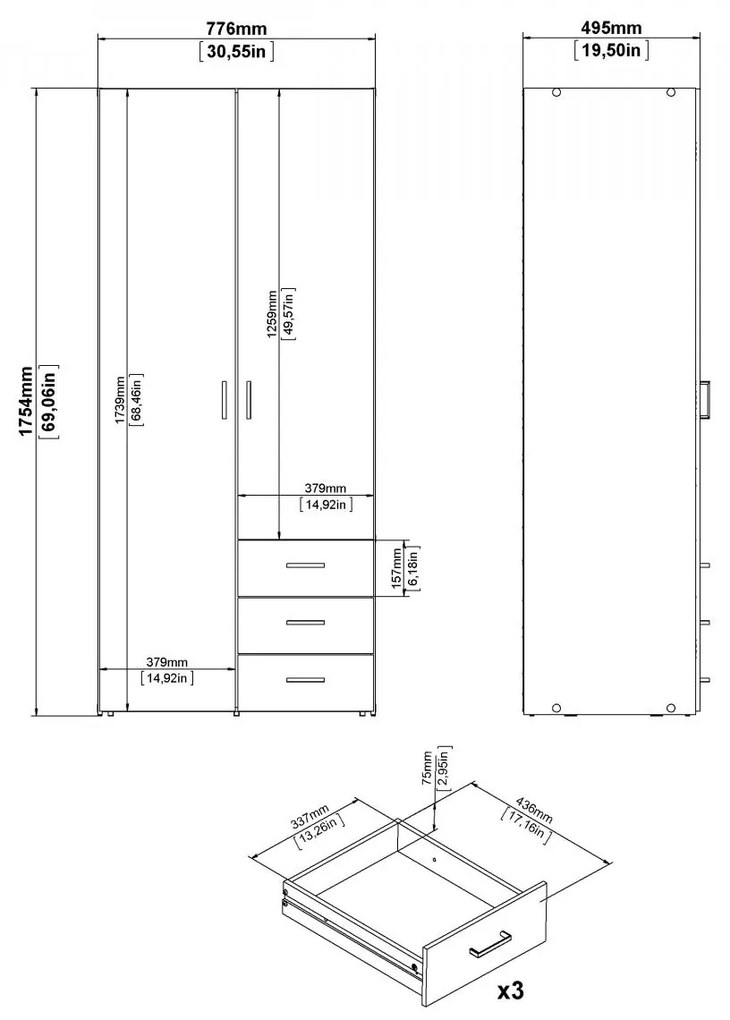 Tvilum Skříň Sid 2d3s 175 bílá