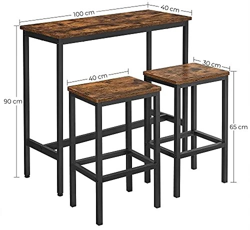 Vasagle Barový stůl se židlemi 3-dílná sestava, rustikální hnědo-černá LBT218B01V1