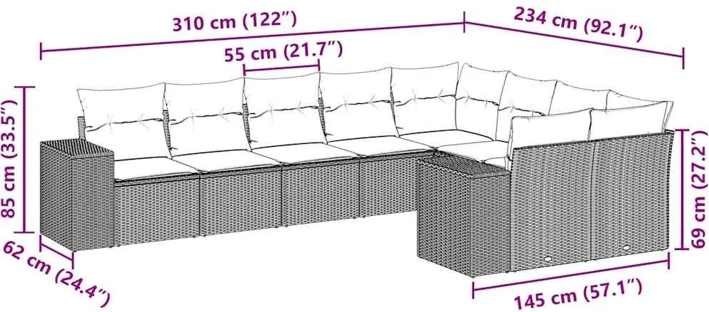 9dílná zahradní sedací souprava s poduškami černá polyratan 3255373