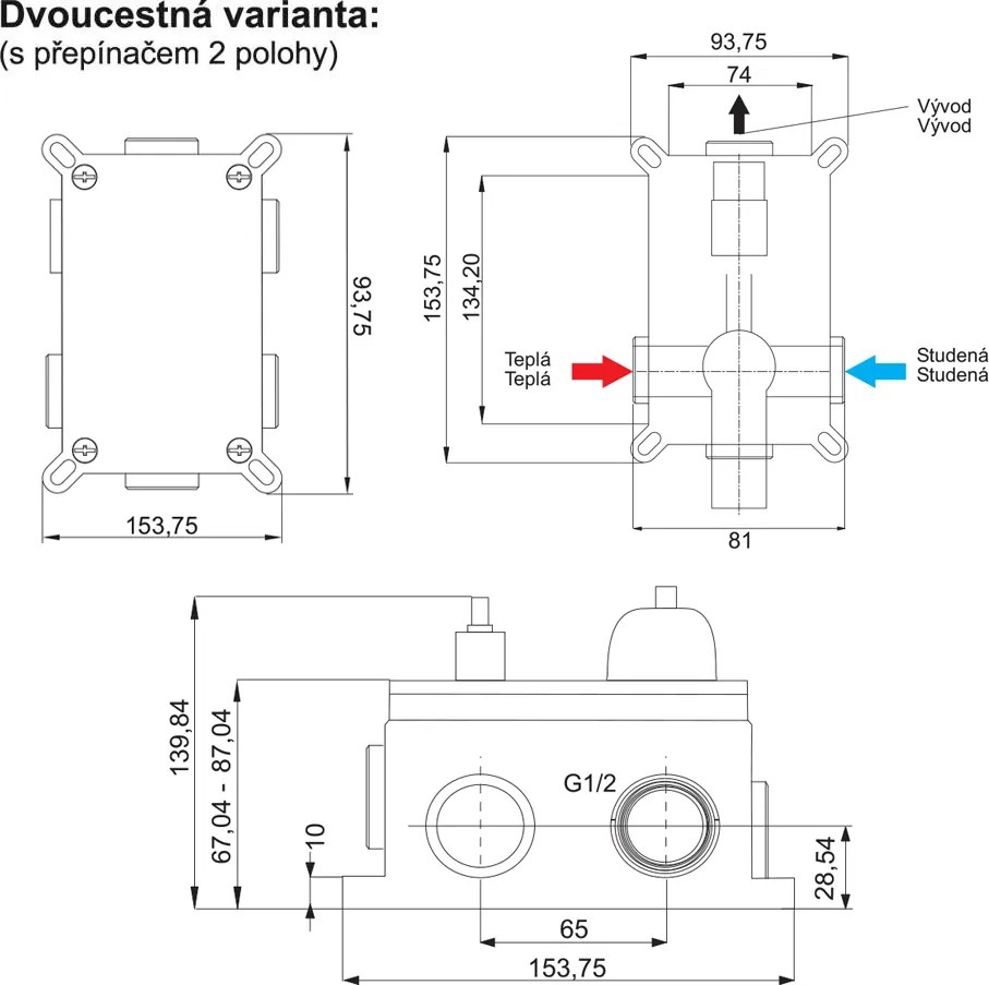 Mereo, Mereo Sprchová podomítková baterie s přepínačem, Pego, Mbox, oválný kryt, chrom, MER-CB60106PB