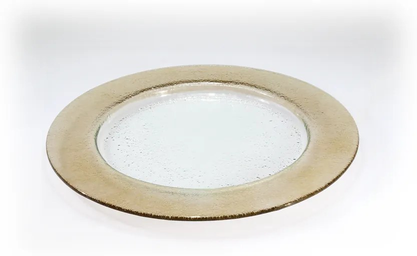 BDK-GLASS Kulaté talíře BAND - s béžovým okrajem Průměr: 26cm