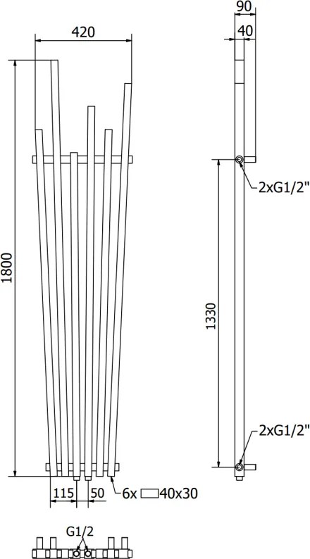 Mexen Omaha, topné těleso 1800x420 mm, 655 W, antracitová, W208-1800-420-00-66