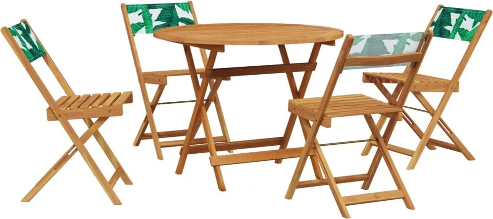 5dílný zahradní jídelní set vzor listů textil a masivní dřevo 3281776