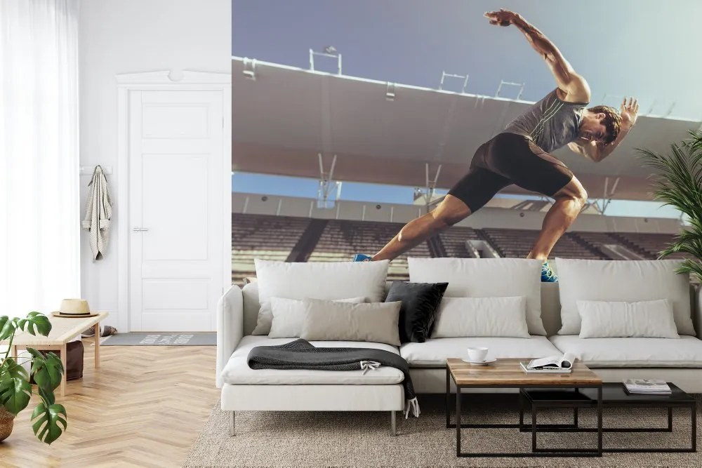 Fototapeta Sprinter Běží Ze Startovacího Bloku Strukturální vinyl 104x70.5