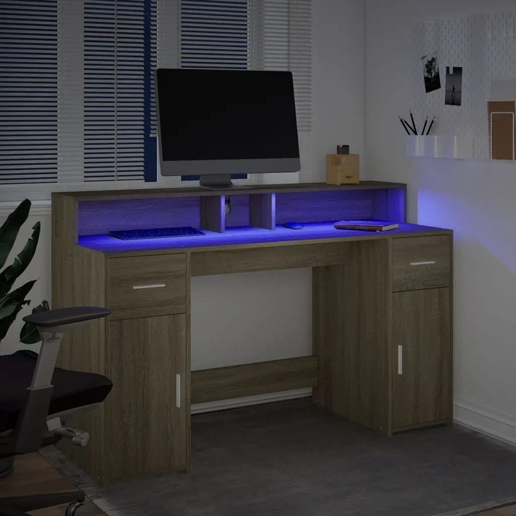 Psací stůl s LED dub sonoma 140 x 55 x 91 cm kompozitní dřevo 3309422