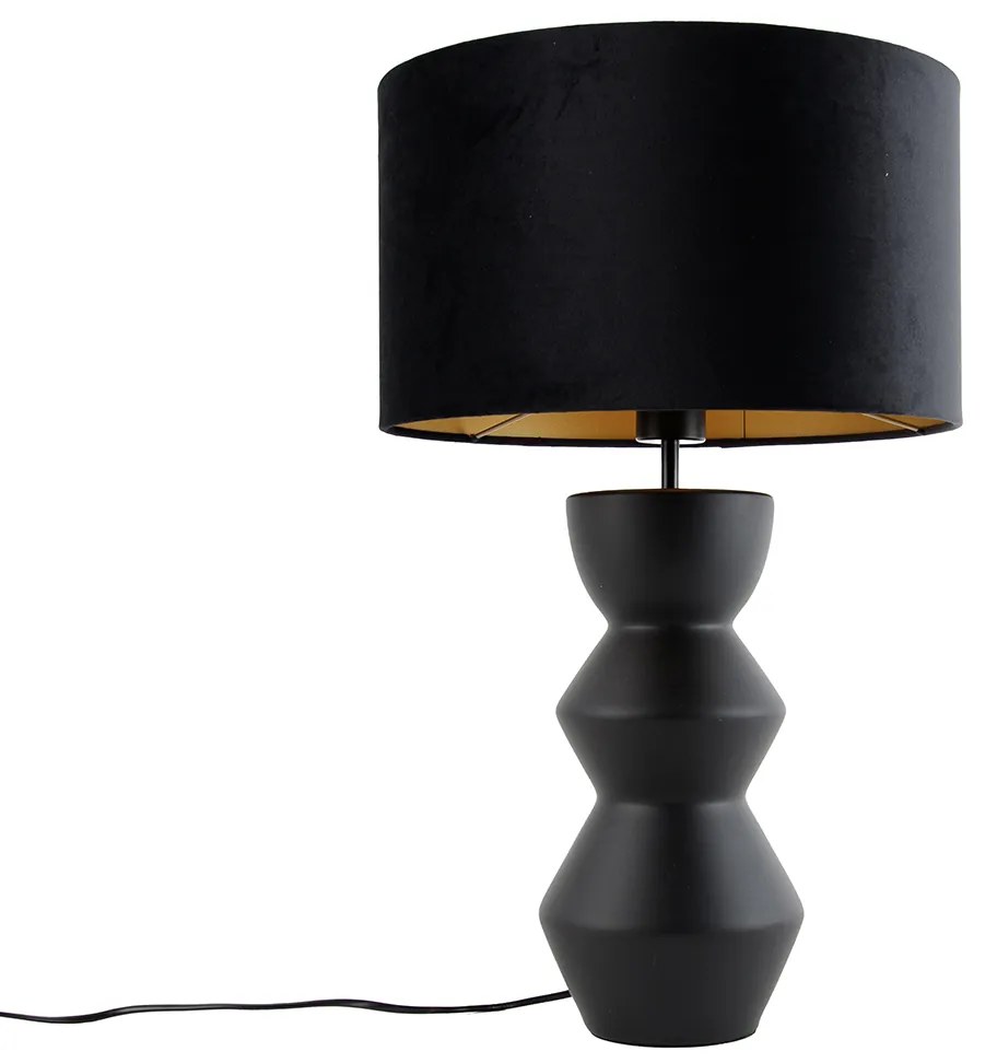 Designová stolní lampa černá se stínítkem z velúru černá se zlatem 35 cm - Alisia Biano.cz