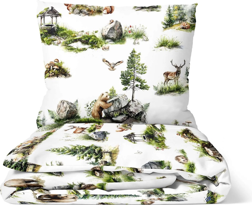 Perkálové bavlněné prodloužené povlečení Zvířátka v divočině Velikost: 140 x 220 + 70 x 90 Biano.cz