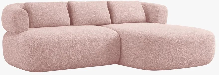 Světle růžová rohová pohovka z textilie bouclé (pravý roh/s lenoškou) Jenny – Micadoni