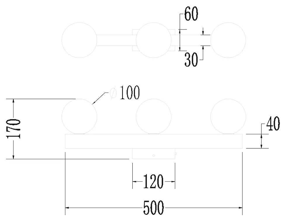 Nástěnné svítidlo Magnet, 3x bílé skleněné stínítko, w